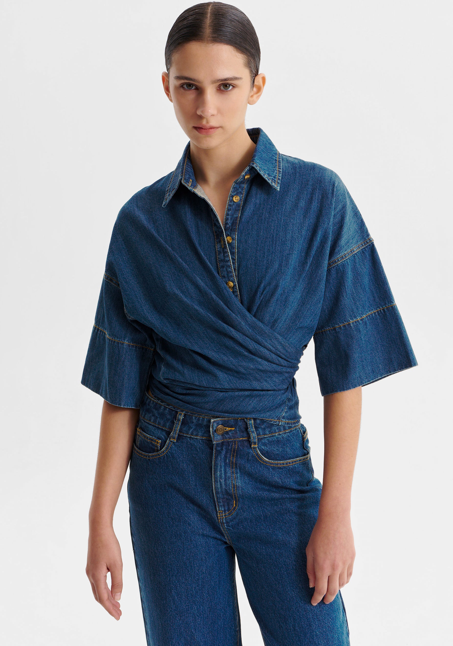 Tatum Denim Wrap Shirt_Blue – Morrison